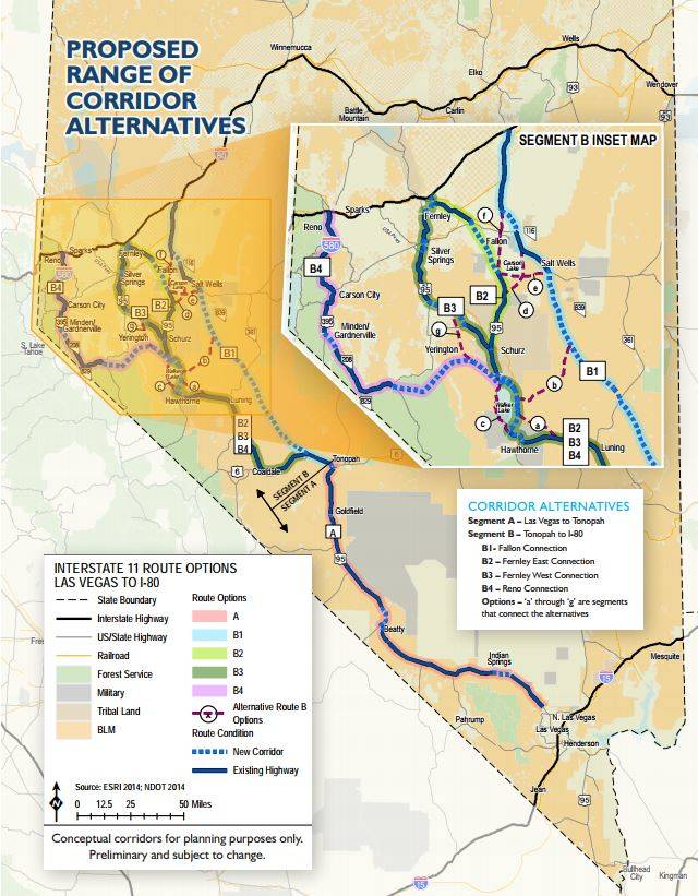 NDOT narrows down northern Interstate 11 routes | Pahrump Valley Times